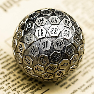 Cusdie D100 DND Metal Dice, 100 Sided Giant Metal Dice, Single D100 Polyhedral Dice with Gift Box for RPGs (Ancient Silver)