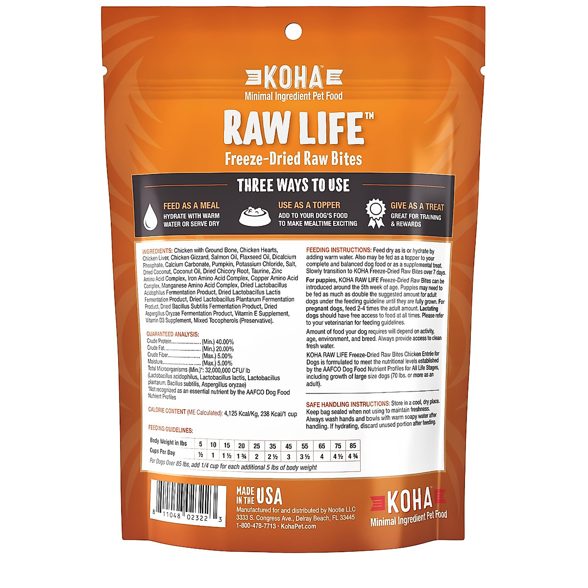 KOHA Raw Life Freeze-Dried Raw Bites Chicken for Dogs, High Protein Meal, Topper, and Treat for Picky Eaters, 14oz Bag