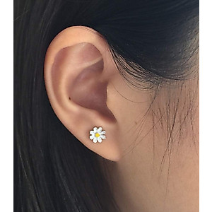 CZ Bee Daisy Flower Asymmetric Sterling Silver Tiny Small Stud Earrings for Women Cartilage Tragus Sensitive Ear Fashion Animal Cute Mini Piercing Post Hypoallergenic Gifts Daughter