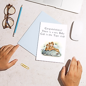 Huxters Baby Boy Cards – Cute A5 Baby Girl Cards Congratulations – Elegant Hello Congratulations Baby Boy Card with Tiger Cub Design – Congratulations Baby Girl Card for New Mom