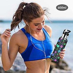 Burbuja Cute Cartoon Voodoo Cat Stainless Steel Water Bottle, Vacuum Insulated Water Bottles with Straw Lid for Sports, Gym, School - Leak & Sweat Proof, BPA Free, 32 oz