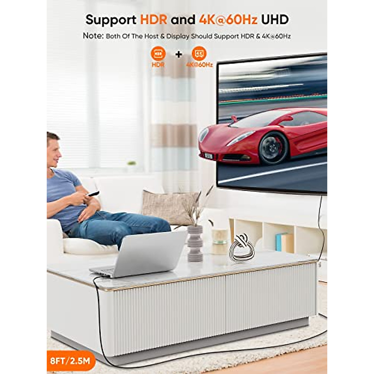 CableCreation Active DisplayPort to HDMI Cable 4K@60Hz HDR, 8FT Unidirectional DisplayPort 1.4 to HDMI Monitor Cable, DP to HDMI Cable Support 4K@60Hz, 2K@144Hz, 1080P@144Hz, Eyefinity Multi-Display