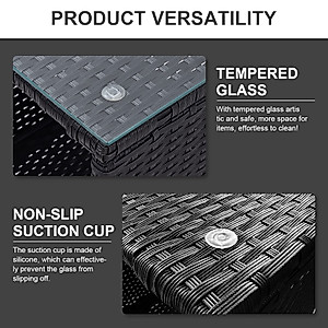 Koruiten Patio Wicker Storage Side Table,Outdoor PE Rattan Woven Coffee End Table with Tempered Glass Top for Indoor Outdoor Porch Lawn Poolside Garden Backyard Balcony(Black)