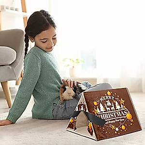 Small Pet Hideout Christmas and Happy New Year Background Hamster House Guinea Pig Playhouse for Dwarf Rabbits Hedgehogs Chinchillas