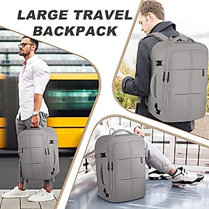 TOTWO Travel Backpack, Carry On Backpack, 40L Extra Large Backpack Flight Approved, Expandable Water Resistant Business Weekender Daypack Luggage Bag with USB Charger Port, Travel Gifts for Men, Grey
