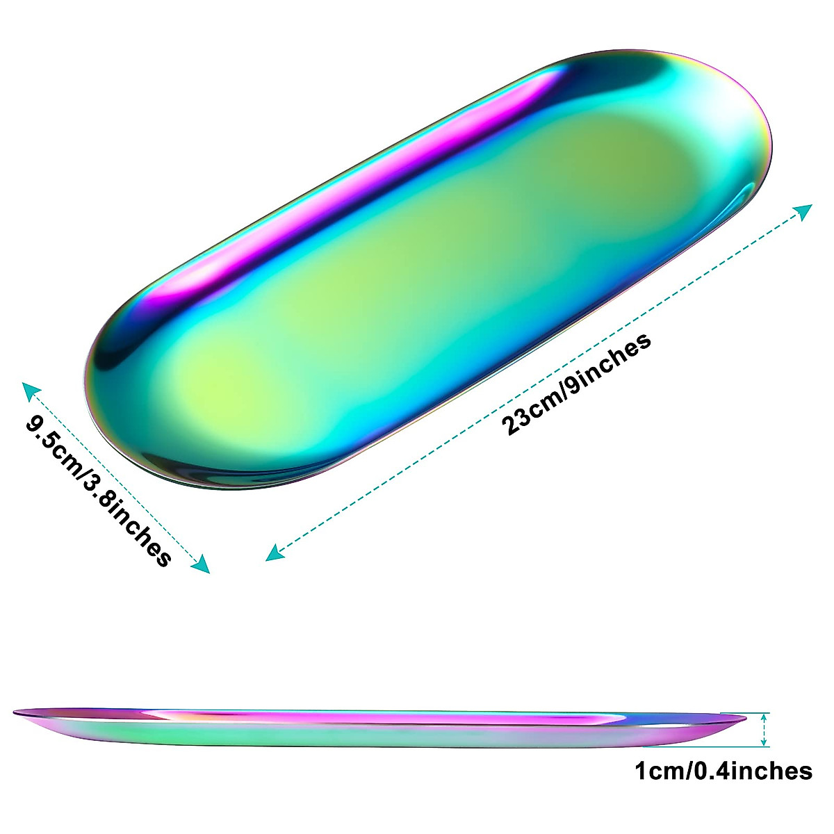 2 Pieces Rainbow Color Oval Stainless Steel Tray, Coffee Table Tray, Tray for Jewelry and Cosmetics, Candle Tray, Mini Candy Tray