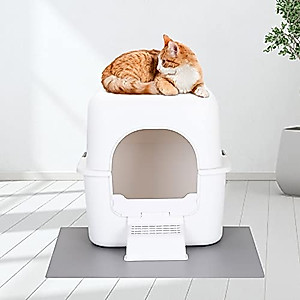 Sfozstra Urine Litter Box with Pedal for Small Cats Approx 8Lbs, Fully Enclosed Leak-Proof ,High Edge and Odorless ,Easy to Carry and Clean (White with Handle, S)