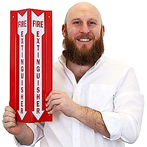 SmartSign “Fire Extinguisher” Projecting Sign, Fire Extinguisher with Arrow | 4" x 18" Polished Acrylic