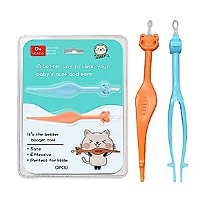 Two Pack 3 in 1 Baby Nose and Ear Gadget, Safe Baby Booger Remover, Nose Cleaning Tweezers, Nose Cleaner for Baby Infants and Toddlers, Dual Earwax and Snot Removal Baby Must Have Items