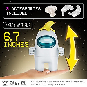 P.M.I. Among Us Action Figure |One of Four 6.7-Inch-Tall Collectibles | Among Us Toys and Playable Mini Toys | White Crewmate in The Spotted Peeled Banana Hat with Hidden Hat and Hands | Kids’ Toys