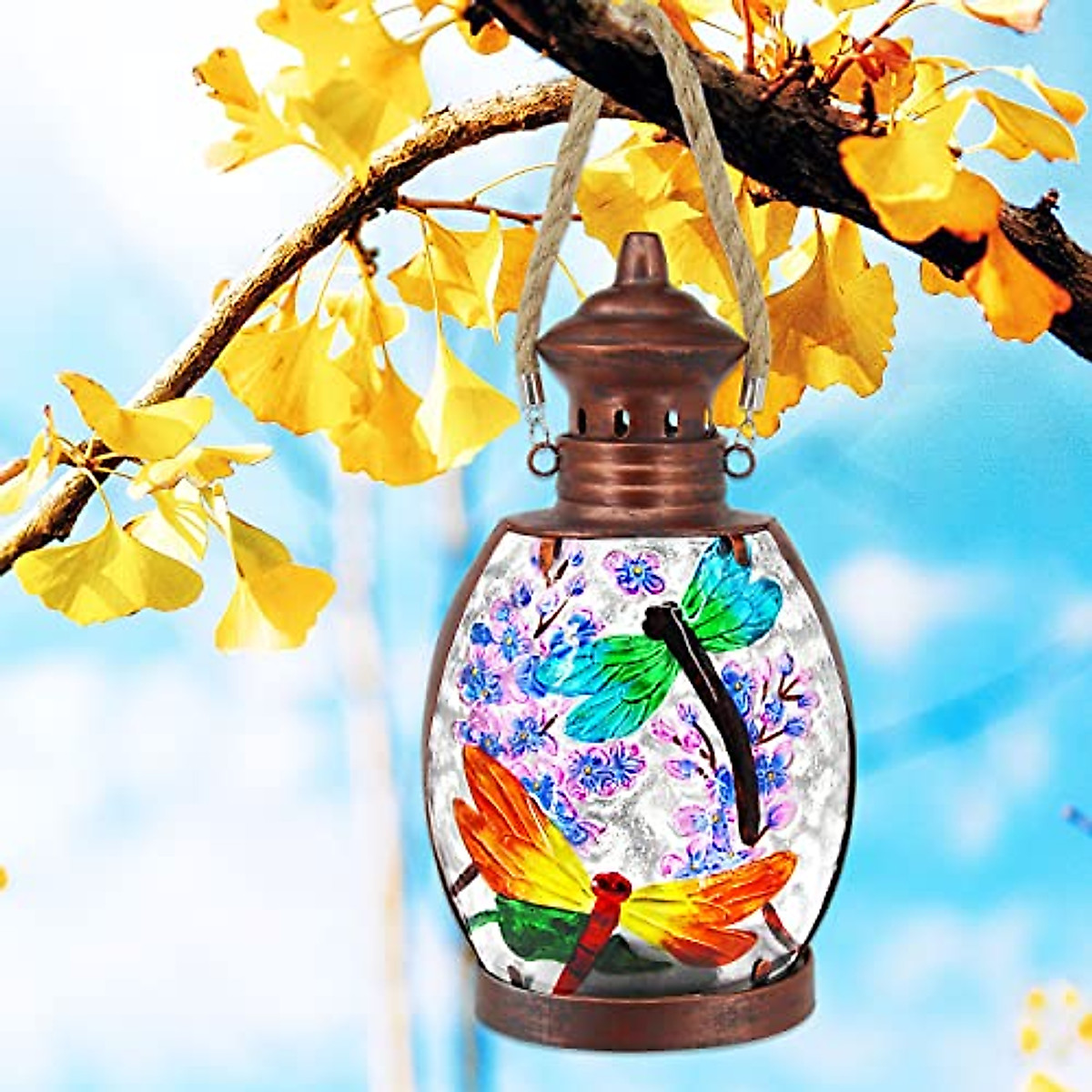 SUBOLO Hanging Solar Lantern Outdoor Waterproof Dragonfly Decor Solar Lights Tabletop Lamp for Outdoor Garden Yard Patio Ornament