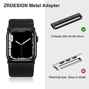 ZRDESIGN Ultra Wide Black Nylon Watch Band Compatible with Apple Watch 42mm 44mm 45mm 49mm, Adjustable Sport Loop For iWatch Series 8 7 6 5 4 3 2 1 SE(Black)