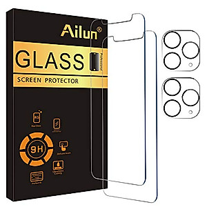 Ailun 2 Pack Screen Protector for iPhone 11 Pro Max[6.5 inch] + 2 Pack Camera Lens Protector,Tempered Glass Film,[9H Hardness] - HD