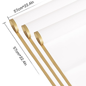 RUSPEPA 20 Sheets Flower Wrapping Paper - Gold Edge Waterproof Floral Bouquet Wrapping Paper - Florist Supplies Packaging Paper for Birthday, Wedding and DIY Crafts - White