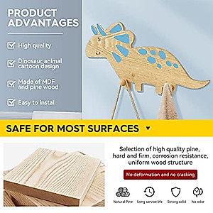 Jfbav Decorative Wood Wall Hooks - Cute Animal Dinosaur Wall Hooks for Hats, Clothes, Keys, Handkerchiefs, Jackets and More