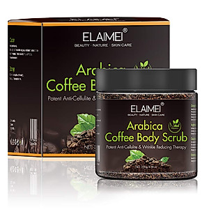 Body Scrub Exfoliation for Dry Dead Skin, Body Polish Cream with Arabica Coffee-Anti Cellulite and Stretch Mark Treatment, Deep Cleansing and Moisturizing Body, Face and Lip scrub 8.8 oz
