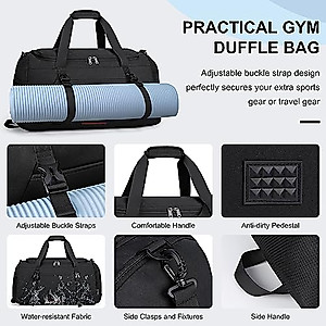Gym Bag for Men Women 40L Water Resistant Sports Bag Gym Duffle Bag with Wet Pocket Large Travel Duffel Bag Weekender Overnight Bag with Shoe Compartment Black
