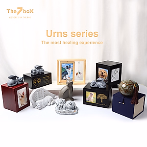 The7boX Pet Urns Wooden Pet Ashes Casket Cat or Dog Memory Box Personalized Photo Frame and Tree of Life Ashes Souvenir with Ashes Bag
