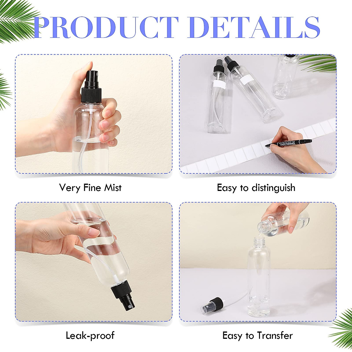 Eccliy 32 Pcs 8 oz Spray Bottles Fine Mist Spray Bottles Clear Empty Plastic Travel Bottles Refillable Mist Sprayer with Spray Cap for Oils Travel Perfumes(Transparent,Clear)