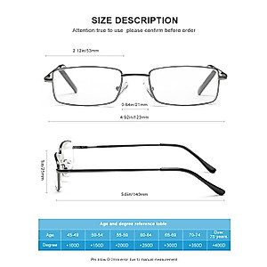 OKH 3 Pack Stainless Reading Glasses 2.50, Metal Frame Blue Light Blocking UV Protection Readers for Men