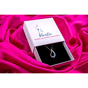 Vivelie Birthstone Necklace for Women Birthstone Jewelry - Platinum Plated Sterling Silver Teardrop Necklace Gift for Her (September - Sapphire blue)