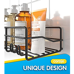 Coraje Adhesive Shower Caddy, [2-Pack] Shower Organizer, Large Capacity Rustproof Shower Shelves, Stainless Steel Bathroom Shower Organizer, Shower Shelf for Inside Shower, Black
