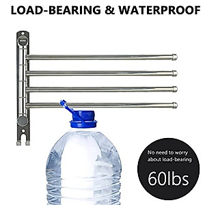 MOVNO Swing Out Towel Bar, 4-Arm Silver Wall Mounted Swivel Towel Rack with Hooks Rustproof, Towel Hanger Holder Storage Organizer for Bathroom Kitchen Space Saving