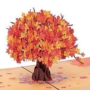 Paper Love 3D Autumn Pop Up Card, Handmade Maple Tree Popup Greeting Cards, For Fall, Birthday, Thanksgiving, Thinking of You, Sympathy, All Occasion - 5" x 7" Cover - Includes Envelope and Note Tag