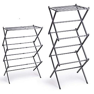 BINO 3-Tier Collapsible Drying Racks | Silver | Laundry Foldable Rack | Air Drying & Hanging | Foldable Portable Indoor & Outdoor | Space Saving Clothes Dryer Stand
