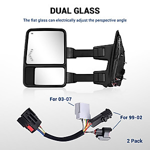 Towing Mirrors Compatible with 1999-2016 F250 F350 F450 F550 Super Duty Truck Pickup Side Tow Mirrors, Power Heated Extendable Manual telescoping&Folding Pair Arrow Turn Signal Lights Smoke