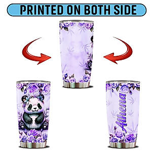 WONWIX Personalized Panda Tumbler Gifts For Women, Girls, Daughter, Cute Coffee Mug Drinking Cup Water Bottle Birthday Christmas Valentine Mothers Day 20oz Stainless Steel Tumblers With Lids