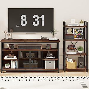 BON AUGURE Tall TV Stand for TVs up to 65 Inch, Industrial Wood Entertainment Center with Storage Cabinet, Farmhouse TV Media Console for Living Room and Bedroom (32 Inch High, Rustic Oak)