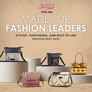 SIXTEASE Crossbody Bag for Women Vintage Style Genuine Leather, Upcycled Canvas, Rug, or Hair On - Cross Body Womens Bags with Inside Zipper Pockets - Black