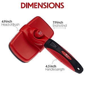 Pet Pull Self Cleaning Slicker Brush for Cat and Dog Coat - Detangler Dog Brush for Shedding & Grooming - Super Easy to Clean Deshedding Grooming Tool Removes Loose Pet Hair, Mats and Tangles (Red)