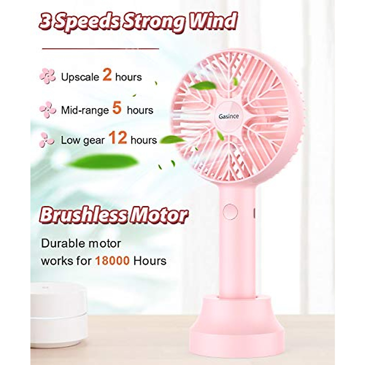 Gasince Handheld Fan Mini Fan,Small Personal Portable Fan, USB Desk Fan,Rechargeable Eyelash Fan for Makeup,8-13hours Operated Small Makeup Eyelash Fan for Women Girls Outdoor and Indoor (Pink)