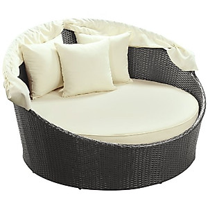 Modway Siesta Wicker Rattan Outdoor Patio Canopy Daybed in Espresso White