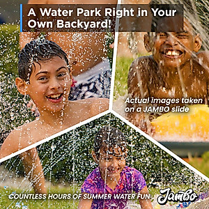 JAMBO 16Ft Premium 3 Lane Slip Splash and Slide with Bodyboards, Heavy Duty Water Slide- Advanced 3-Way Sprinkler System, Splash Mat Splash Pad Backyard Waterslide Outdoor Water Toys n Slides for Kids