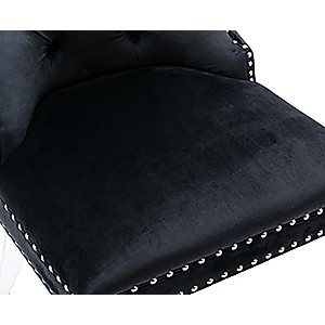 Kmax Velvet Elegant Upholstered Dining Chairs, Armless Accent Chair with Ring Pull Acrylic Legs, Set of 2 - Black