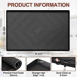 Under Sink Mats for Kitchen Waterproof, 34" x 22" Silicone Under Sink Liner, Under Sink Liner Hold up to 3.3 Gallons Liquid, Sink Protector Tray with Drain Hole for Kitchen Bathroom Cabinet (Black)