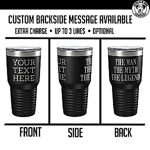 Personalized 30oz (17 Colors) Powder Coated Insulated Stainless Steel Tumbler with Lid, Custom Etched, Customized Text Message Name, Engraved Gift Idea Women Men Him Her, Your Text Here (Black)