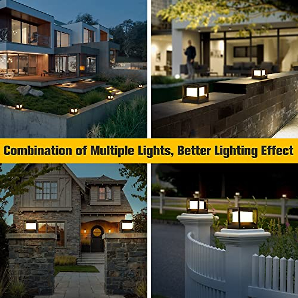 MVBT Solar Post Cap Light, Modern Outdoor Fence Deck Column Cap Lamp Lantern 3000K Landscape Lighting for Flat Surface Patio Posts Garden Decoration IP65 Waterproof（‎7.1"x7.1"x6.5"）