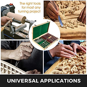 Mophorn Woodworking Lathe Chisel Set 8 Piece Set Lathe Chisel HSS Steel Blades Wood Turning Tools Wooden Case for Storage for Wood Carving Root Carving Furniture Carving Lathes Red