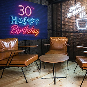 Glow Neon Happy 30th Birthday Backdrop Banner Decor Black – Colorful Glowing 30 Years Old Birthday Party Theme Decorations for Men Women Supplies