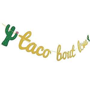 Glamoncha Taco Bout Love Gold Glitter Banner Sign Garland for Mexican Fiesta Themed Bridal Shower Bachelorette Party Wedding Decorations