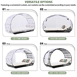 LUMISOL Outdoor Patio Daybed with Curtain, Sunbed with Cushion and Colorful Pillow, 90.55" Wicker Lounge Chairs Backrest Adjustable Recliners for Lawn Garden Poolside, Beige Cushion and Black Wicker