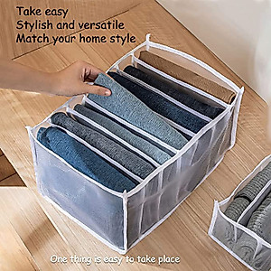 MSJJ 2PCS Wardrobe Clothes Organizer, 7 Grid Jeans + T-Shirt Compartment Storage Box, Foldable Portable Cupboard Drawers Organiser for T-Shirt, Jeans (White)