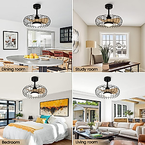 Nogcew Ceiling Fan With Lights and Remote, 20" Caged Ceiling Fans with Light,3-color Temperature,2 Rods, Reversible,Dimmable,Low Profile Ceiling Fan for Dining Room,Bedroom,Living Room