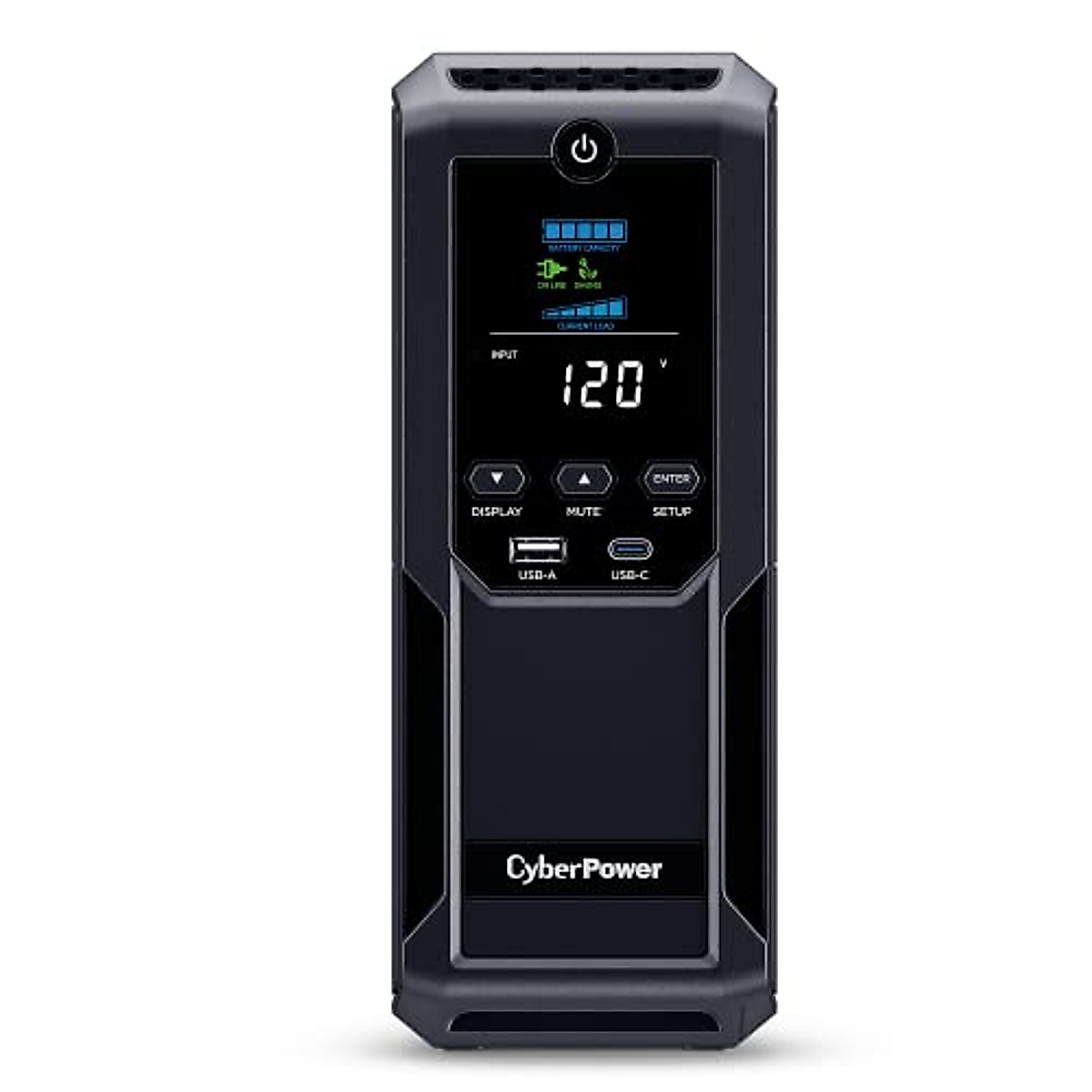 CyberPower CP1500AVRLCD3 Intelligent LCD UPS System, 1500VA/900W, 12 Outlets, 2 USB Ports, AVR, Mini Tower, Black