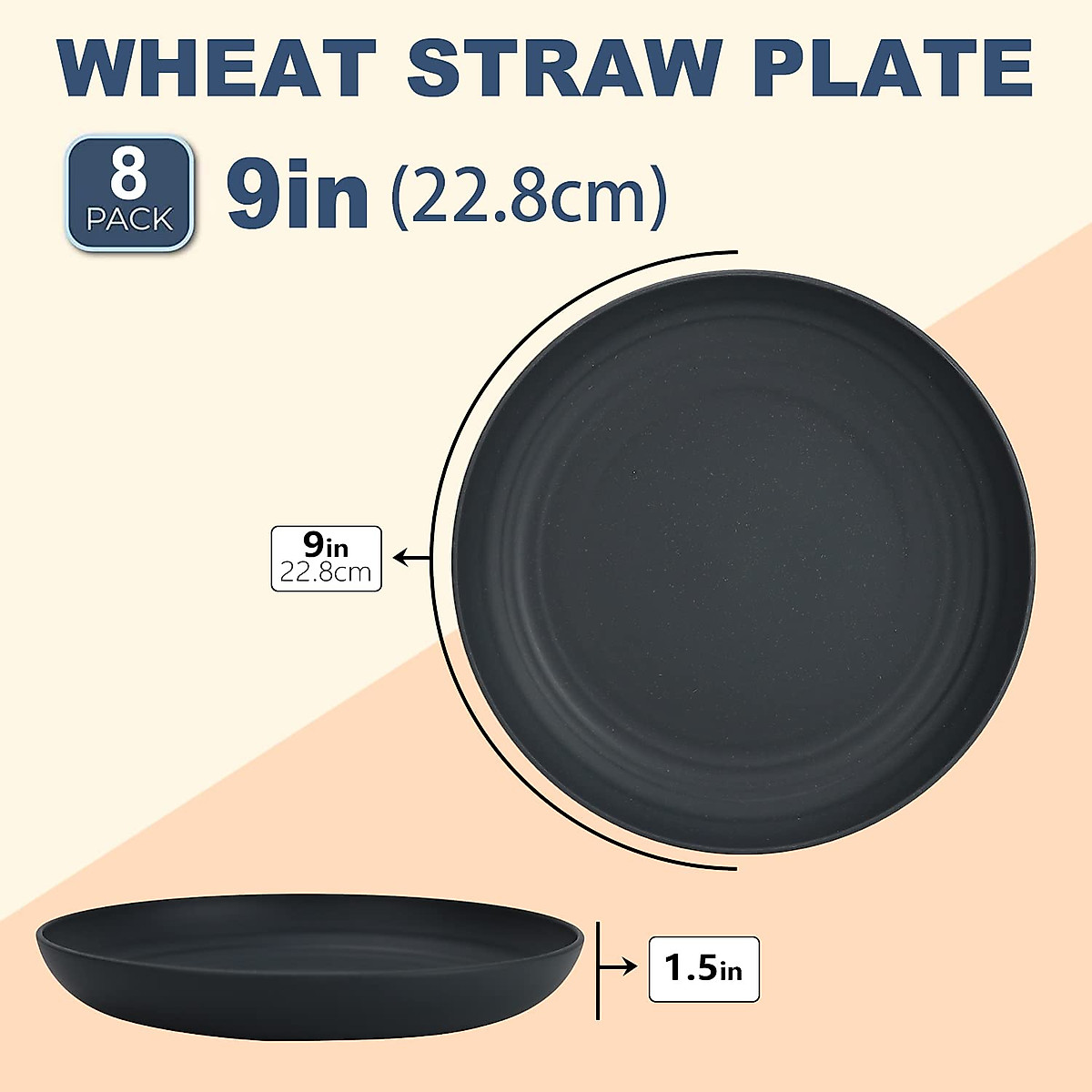 Wrova Wheat Straw Plates - 9 Inch Unbreakable Dinner Plates Set of 8 - Dishwasher & Microwave Safe Plastic Plates Reusable - Lightweight Plates for kitchen,camping (Classic Series)