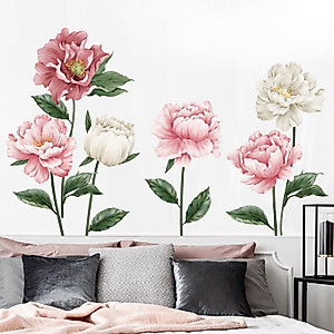 decalmile 6 Large Peony Flower Wall Decals Garden Floral Wall Stickers Bedroom Living Room Home Office Wall Decor Gift for Mom